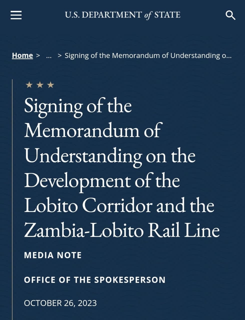 For Records: Development of Lobito Corridor and Zambia-Lobito Rail Line ...